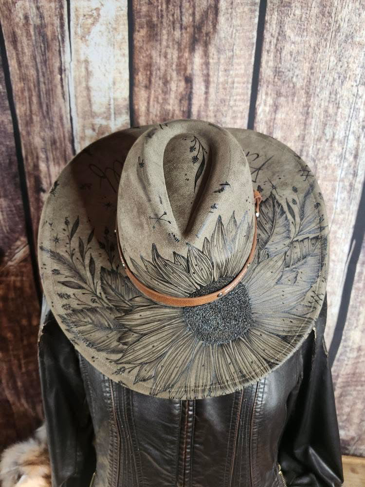 "Find Yourself" Olive Green Hand Burned Hat – by the C